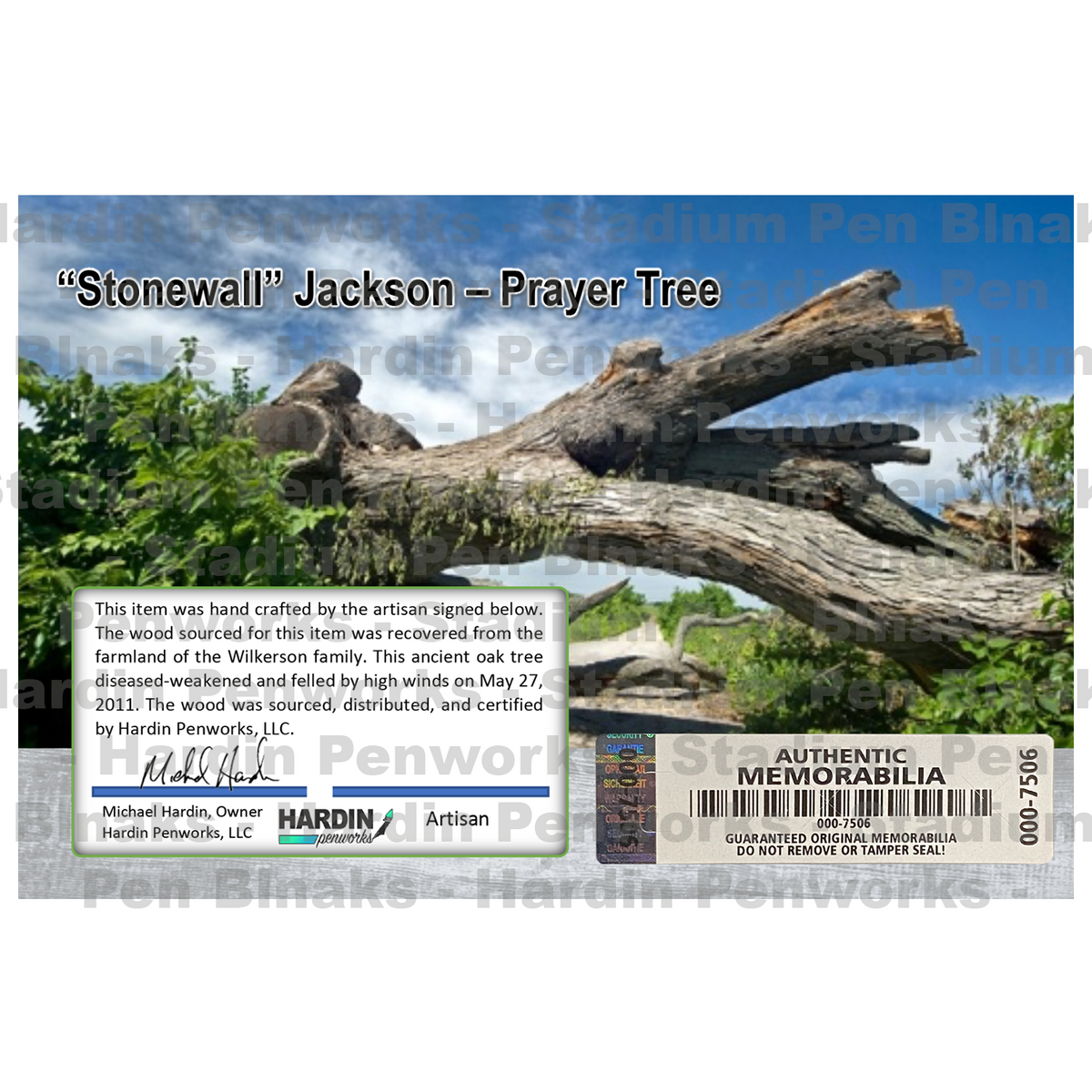 Stonewall Jackson Prayer Tree – Stadium Pen Blanks