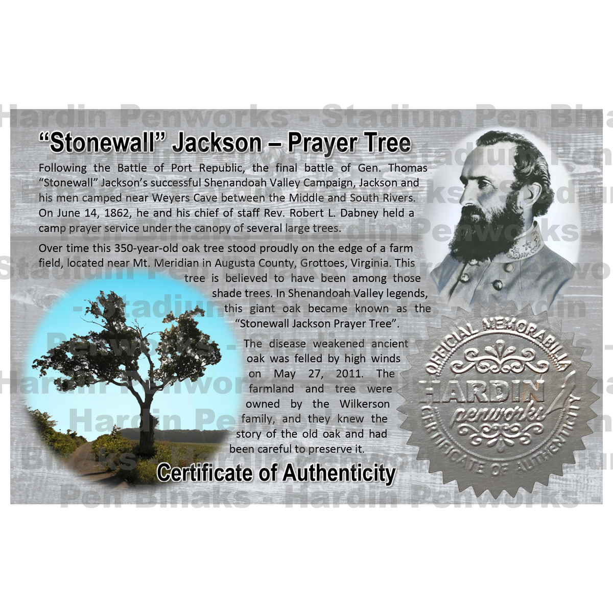Stonewall Jackson Prayer Tree – Stadium Pen Blanks